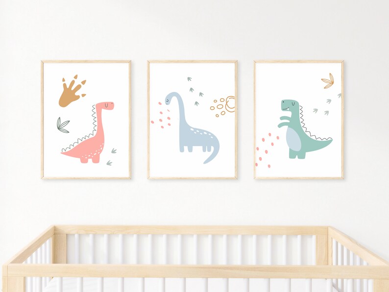Pink Dinosaur Poster, Neutral Dino Prints, Nursery Dinosaurs, Baby ...