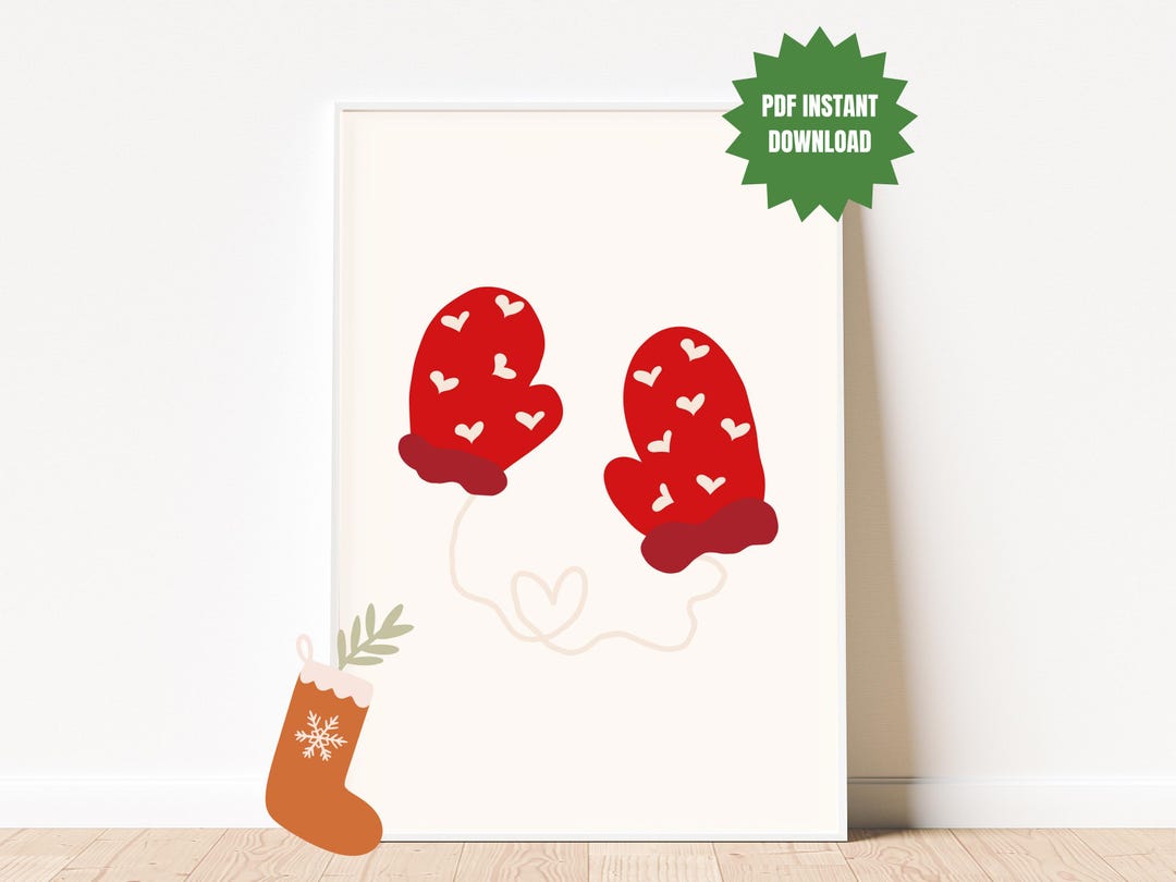 Cute Gloves Art, Christmas Gloves Print, Winter Gloves Decor, Holiday ...