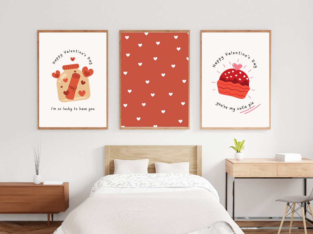 Valentines Day Decor Set of 3 Printables, Valentine Party Decor, Retro ...