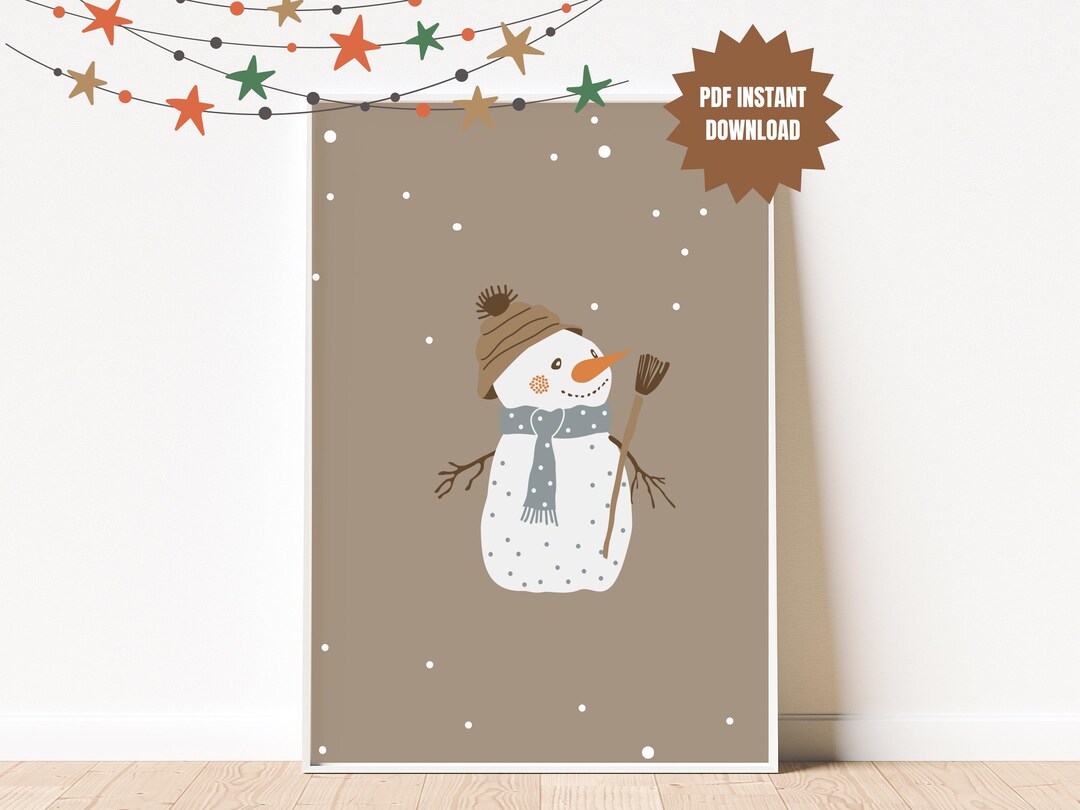 Cute Snowman Art, Christmas Snowman Print, Holiday Decor, Snowman Wall ...