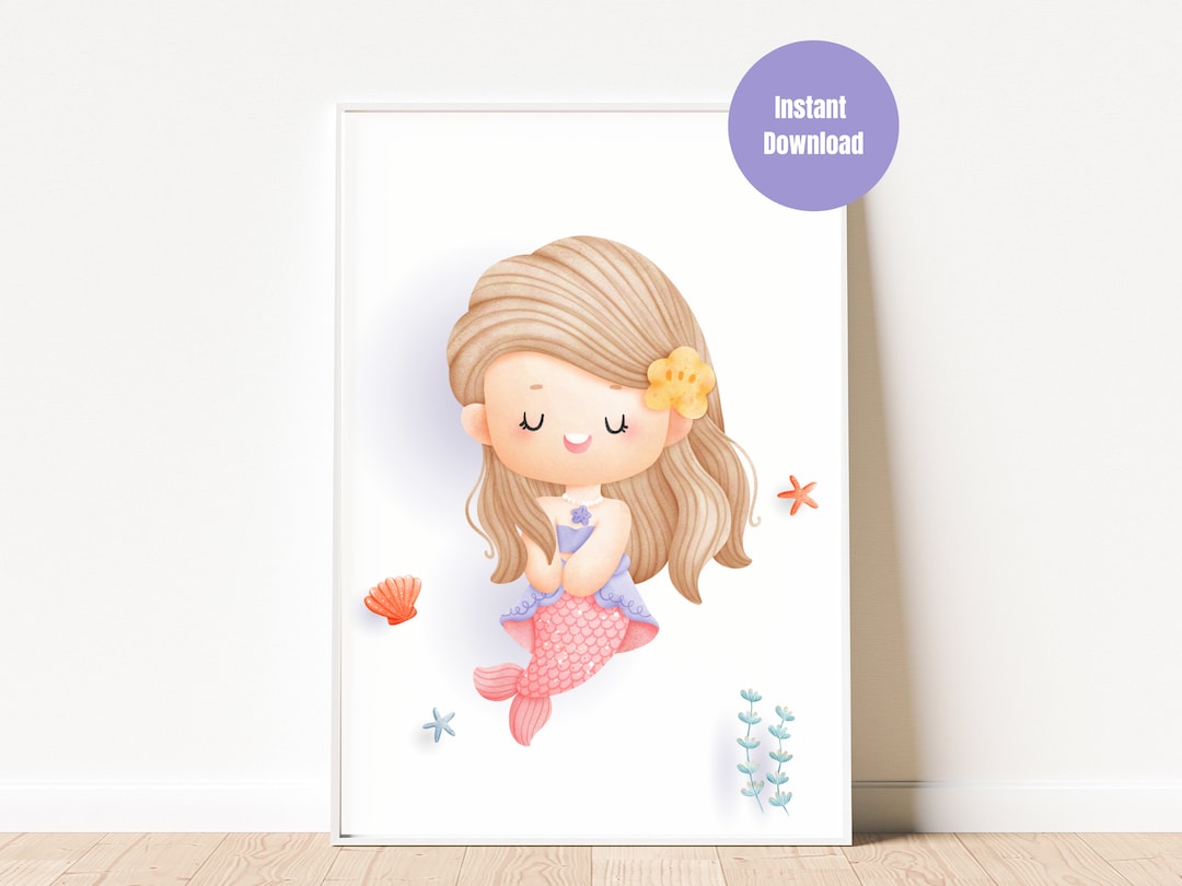 Mermaid Childrens Print Kids Ocean Wall Art Mermaid Bedroom Decor Under ...