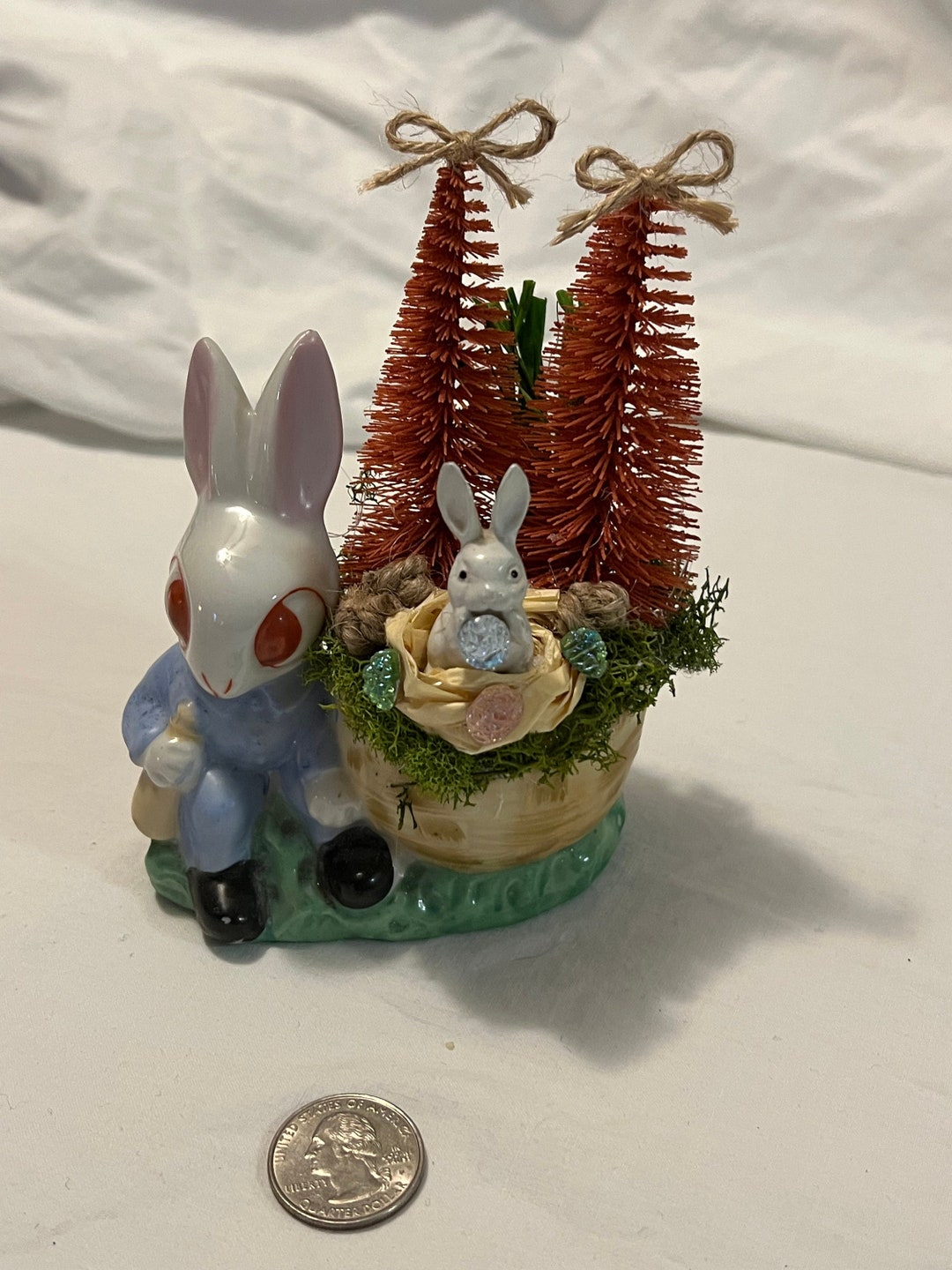 Anthropomorphic Bunny Rabbit Easter Figurine Upcycled - Etsy