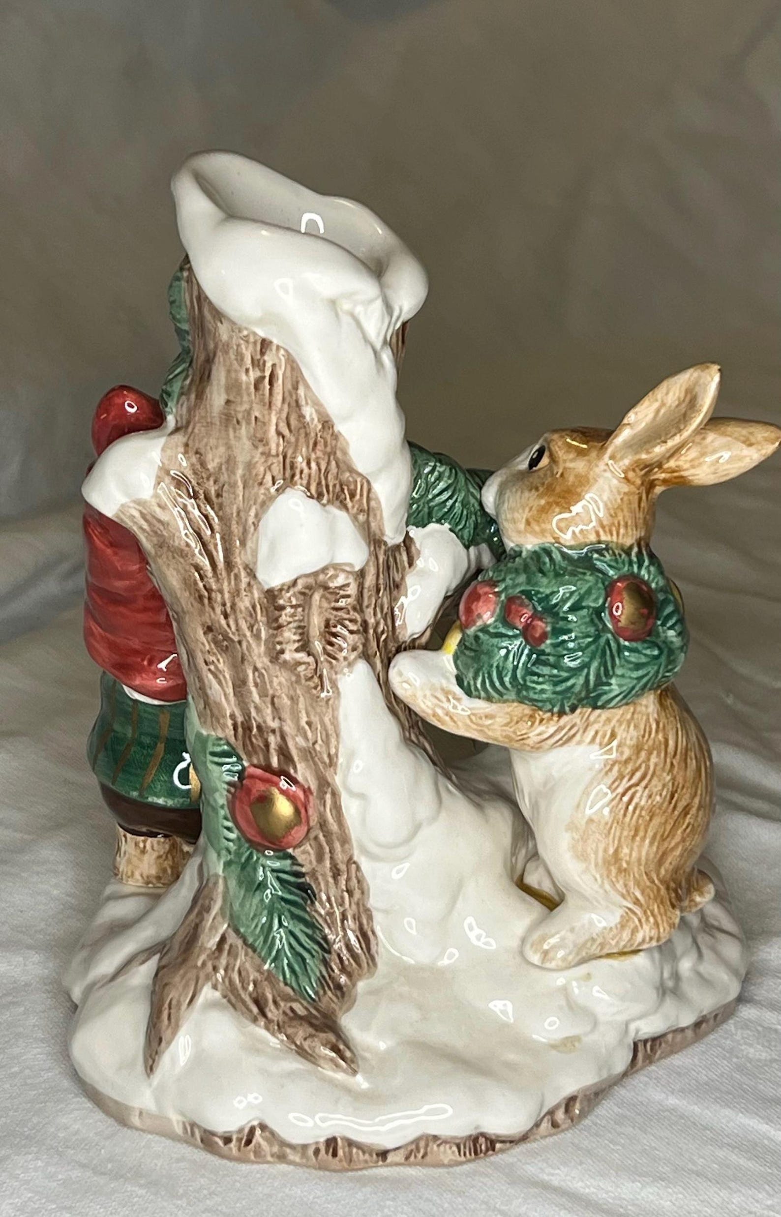 Vintage Fitz and Floyd Rabbit Bunny With Gnome Woodland Design Candle ...