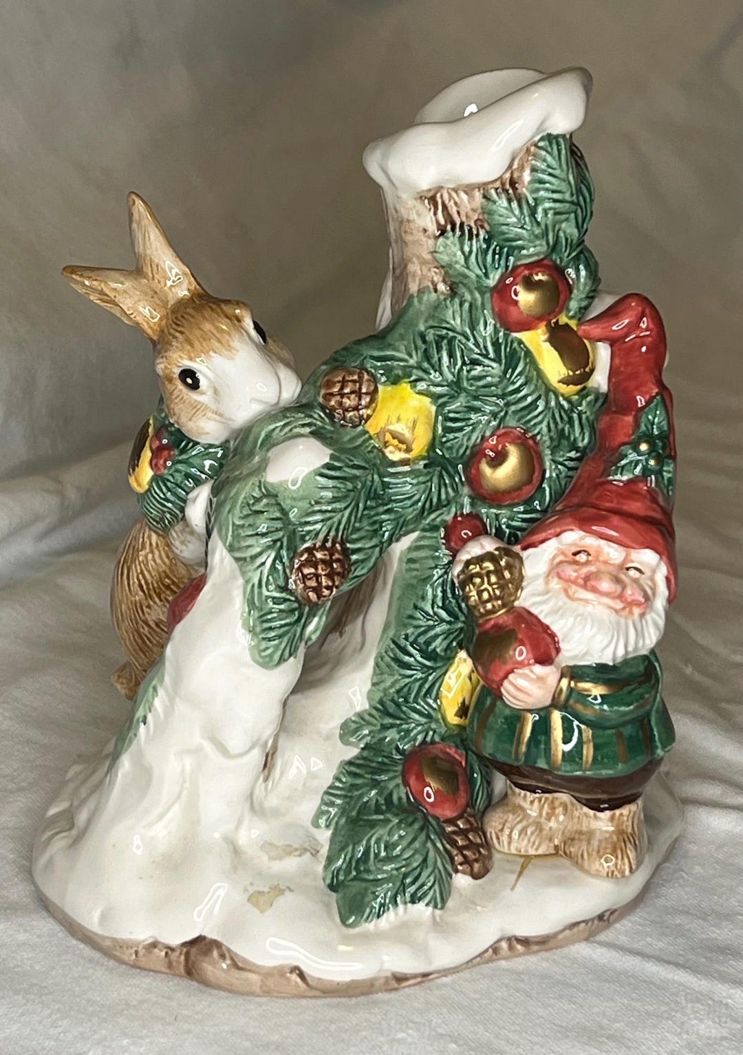 Vintage Fitz and Floyd Rabbit Bunny With Gnome Woodland Design Candle ...