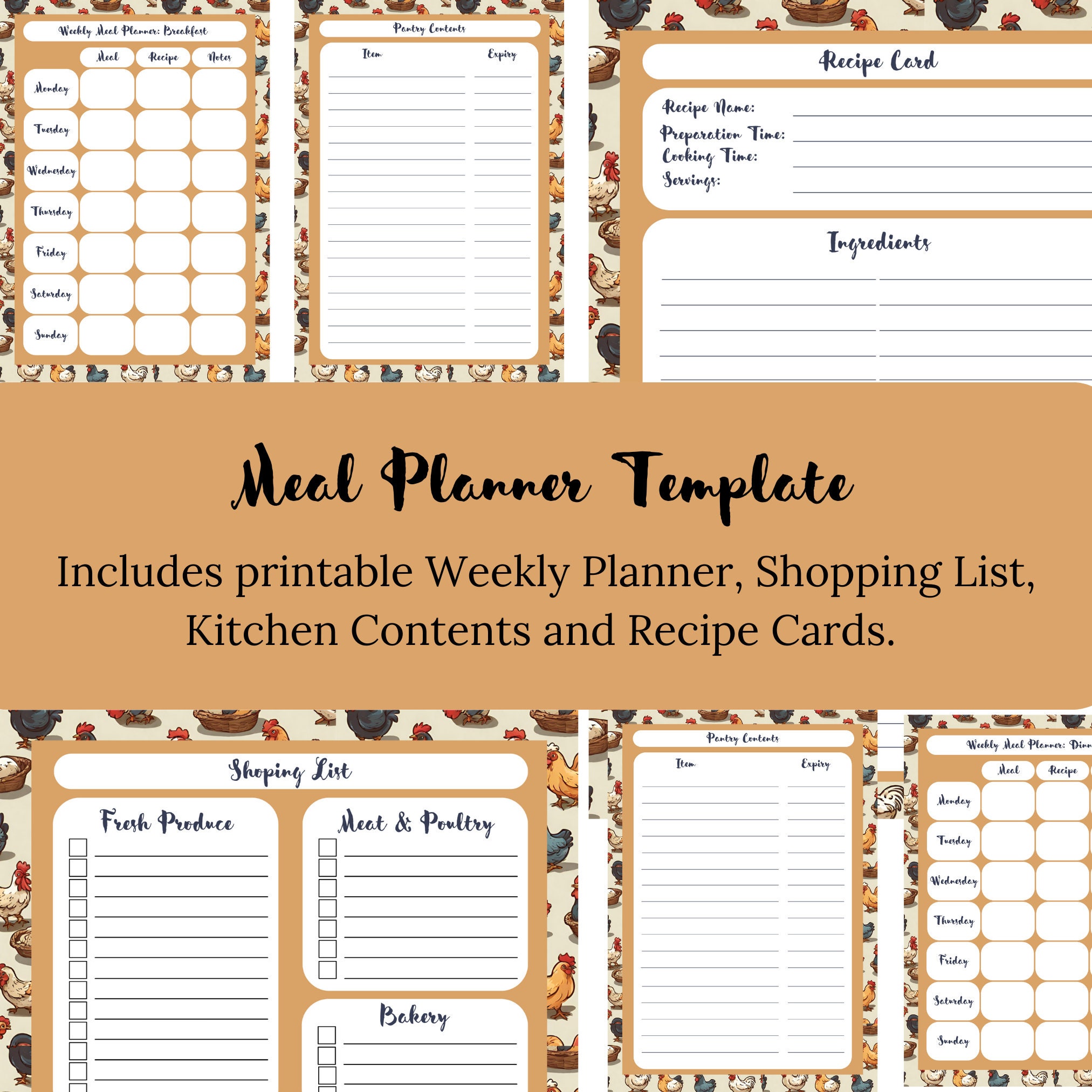 INSTANT DOWNLOAD Printable Templates Weekly Meal Planner - Etsy
