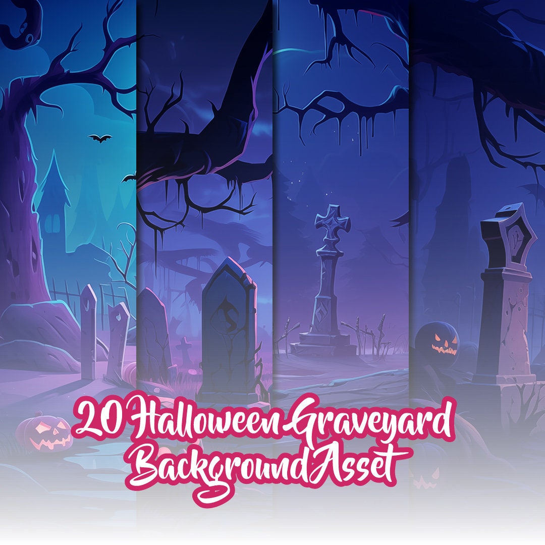 20 Halloween Graveyard Themed Background Asset - Etsy