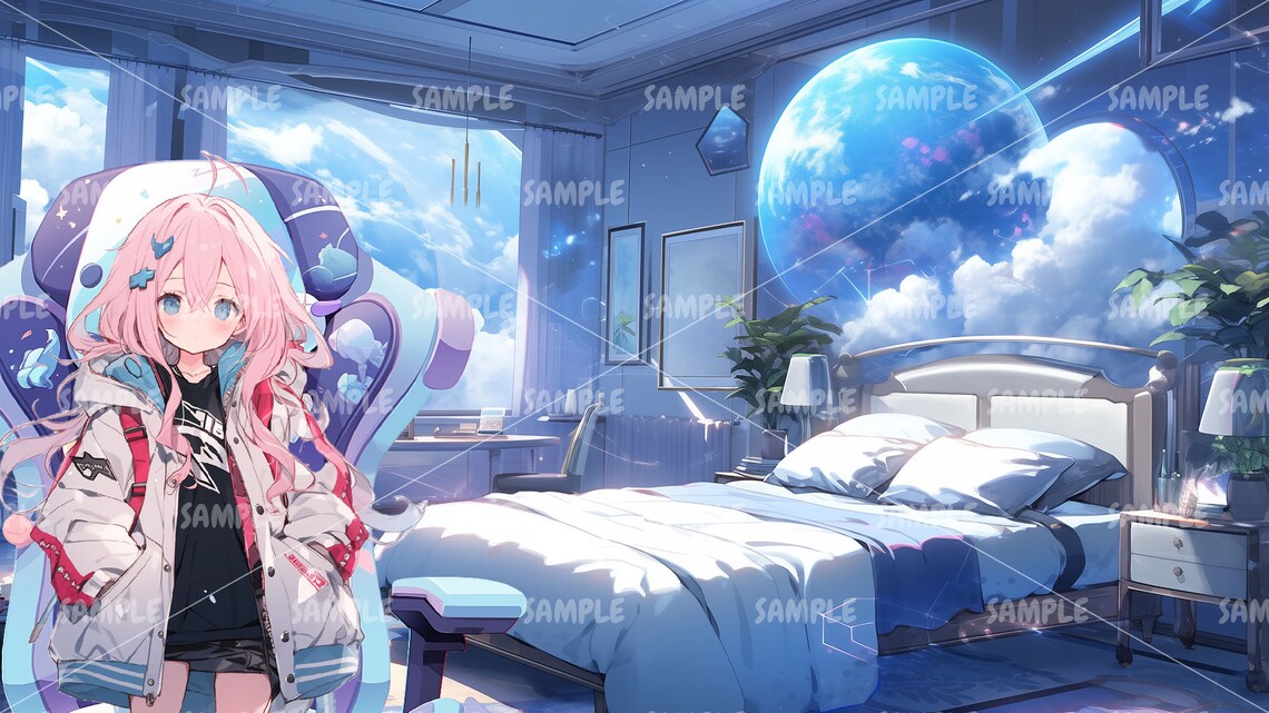 Kawaii Space Themed Gaming Chair, Vtuber Background, Vtuber Asset ...