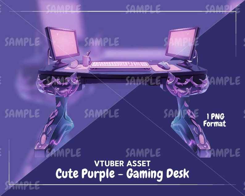 Cute Purple - Gaming Desk Series, Vtuber Desk, Vtuber Asset, Vtuber ...