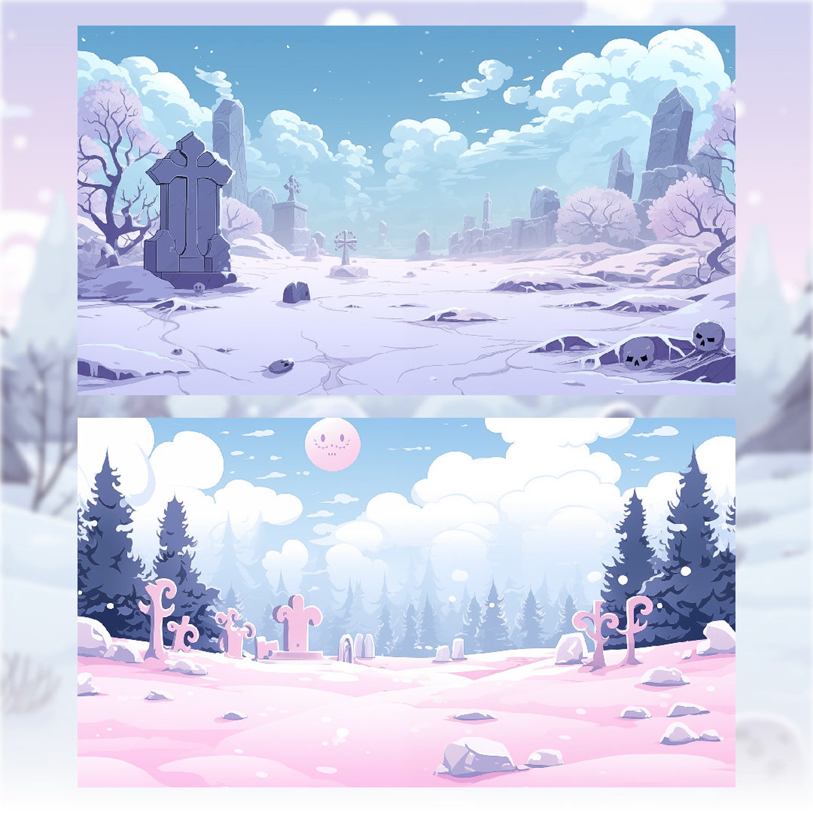 20 Winter Graveyard Themed Background Asset - Etsy