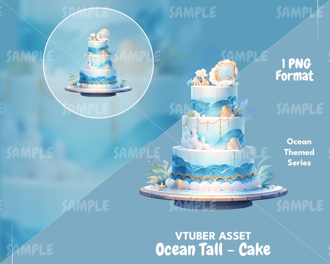 Ocean Tall Cake Series, Vtuber Cake, Birthday Stream, Vtuber Birthday ...