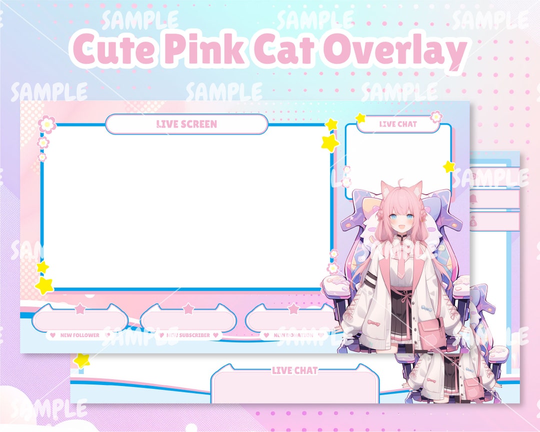 Cute Pink Cat - Vtuber Stream Overlay, Vtuber Background, Vtuber Screen ...