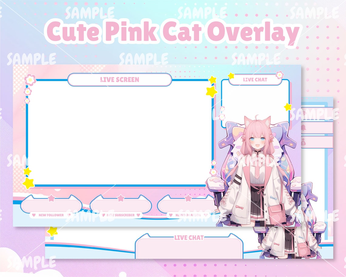 Cute Pink Cat - Vtuber Stream Overlay, Vtuber Background, Vtuber Screen ...
