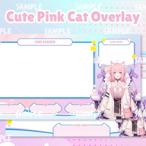 Cute Pink Cat - Vtuber Stream Overlay, Vtuber Background, Vtuber Screen ...