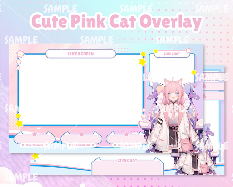 Cute Pink Cat Vtuber Stream Overlay, Vtuber Background, Vtuber Screen ...
