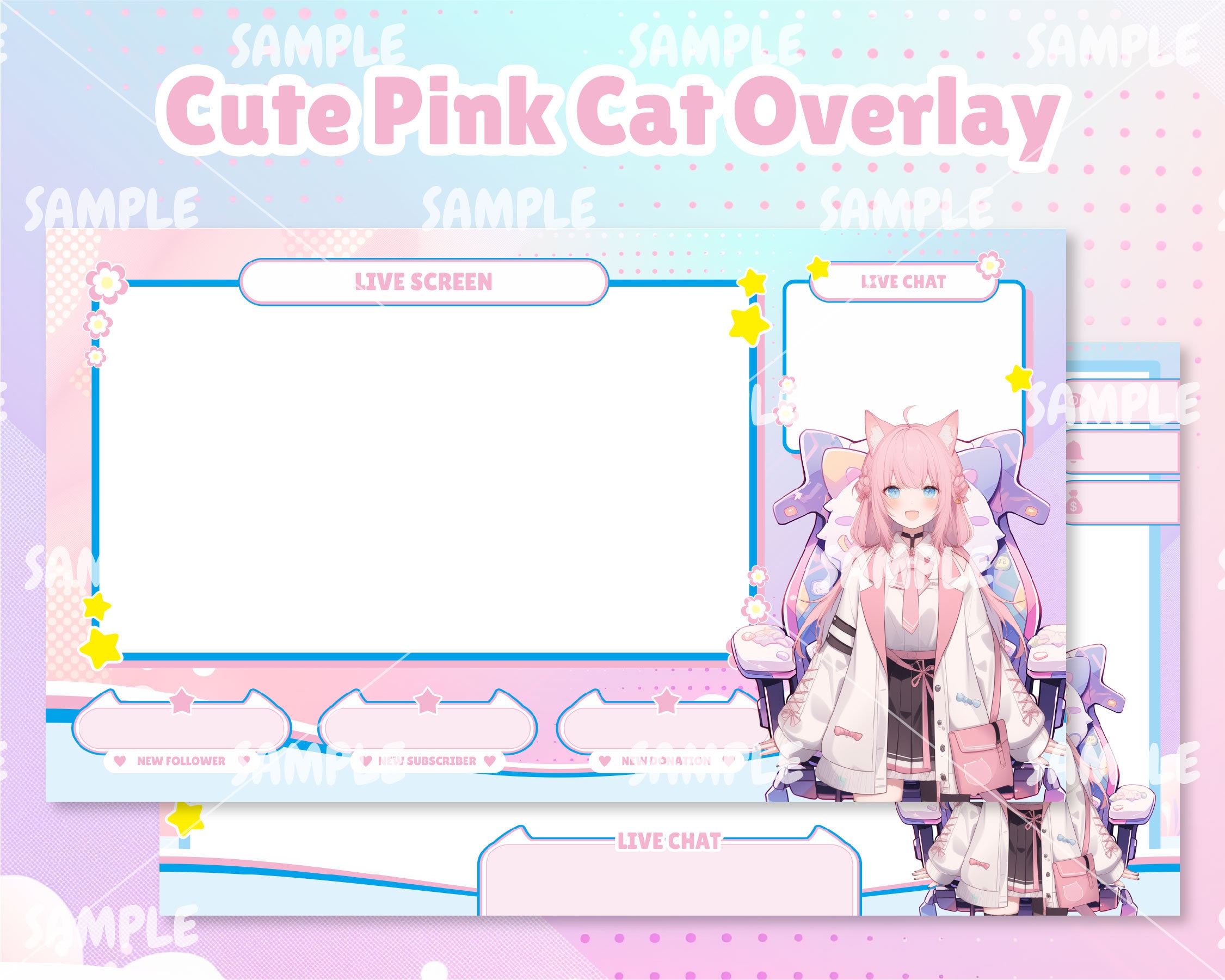 Cute Pink Cat - Vtuber Stream Overlay, Vtuber Background, Vtuber Screen ...