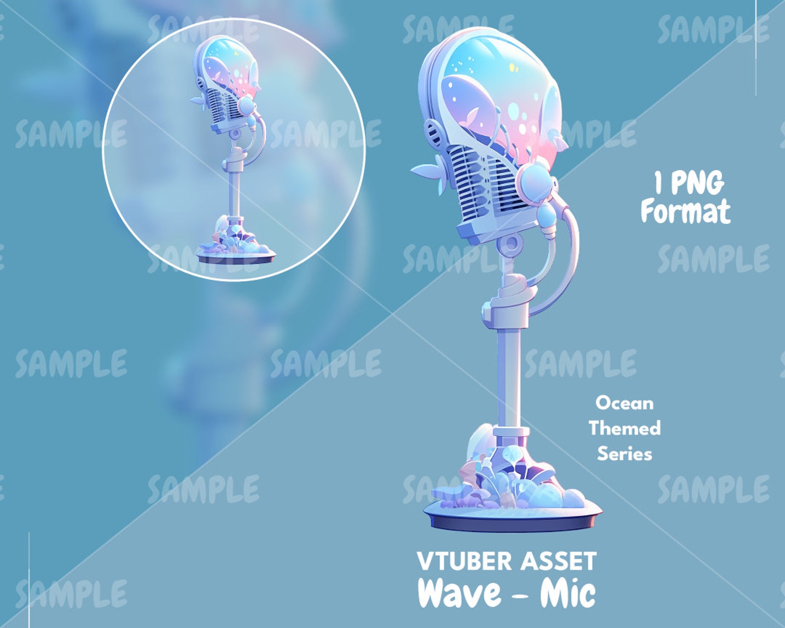 Wave - Ocean Mic Series, Vtuber Mic, Vtuber Asset, Vtuber Decoration - Etsy