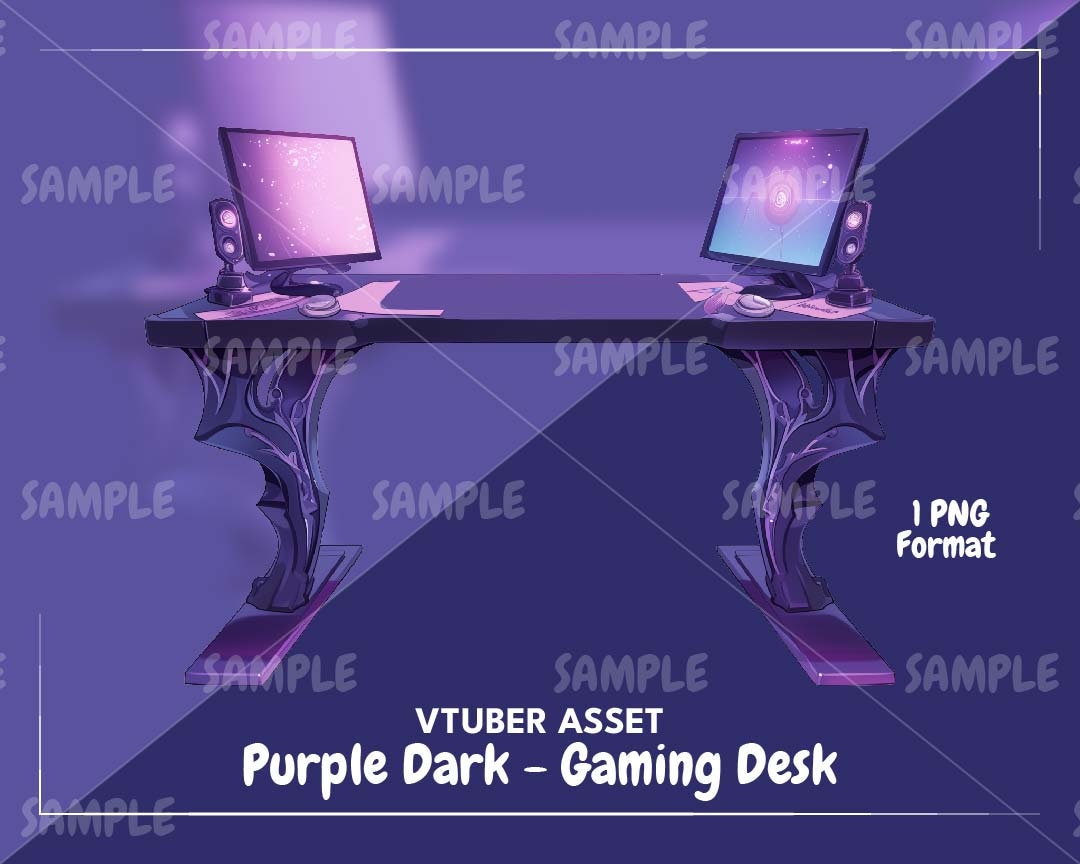 Purple Dark - Gaming Desk Series, Vtuber Desk, Vtuber Asset, Vtuber ...