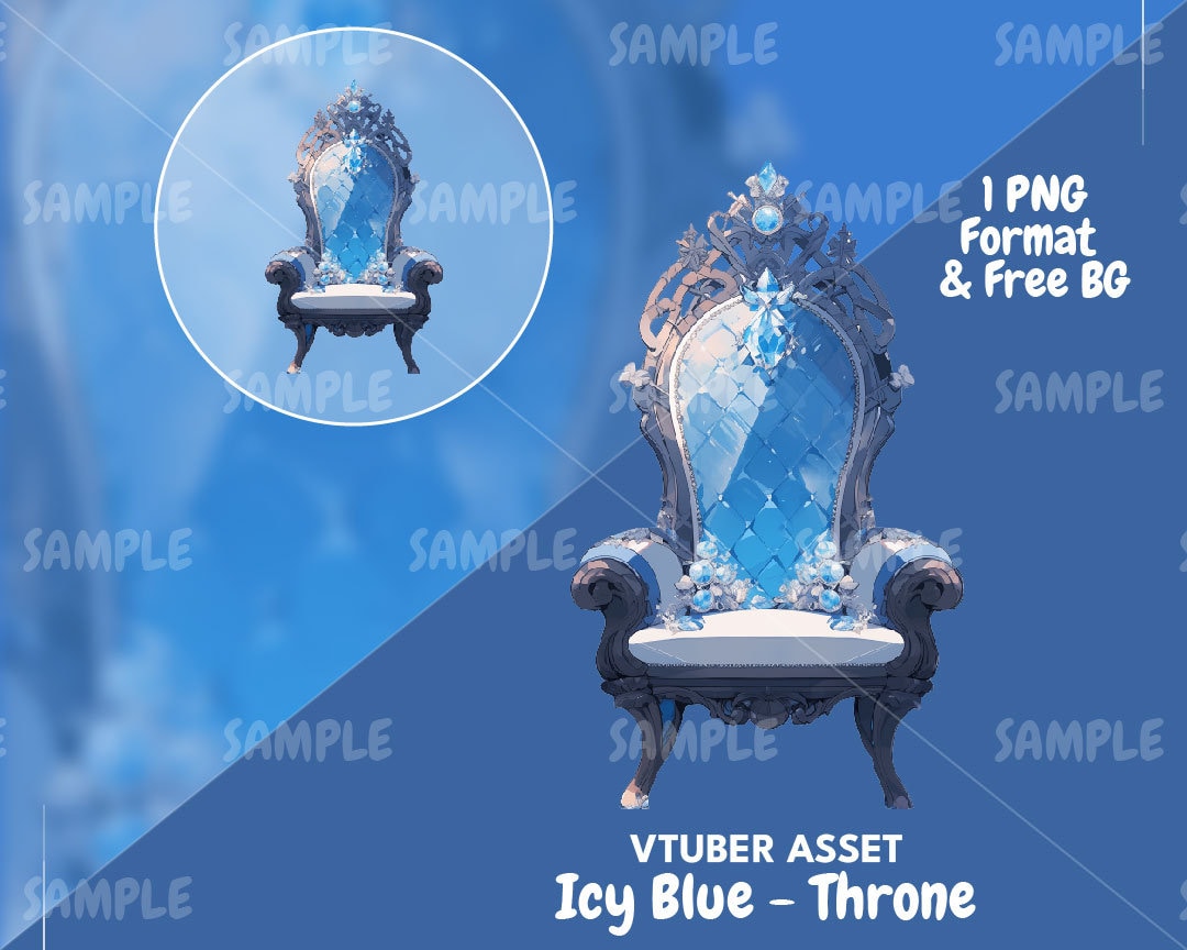 Icy Blue - Throne, Gaming Chair, Vtuber Background, Vtuber Asset, Vtuber Decoration, Vtuber ...