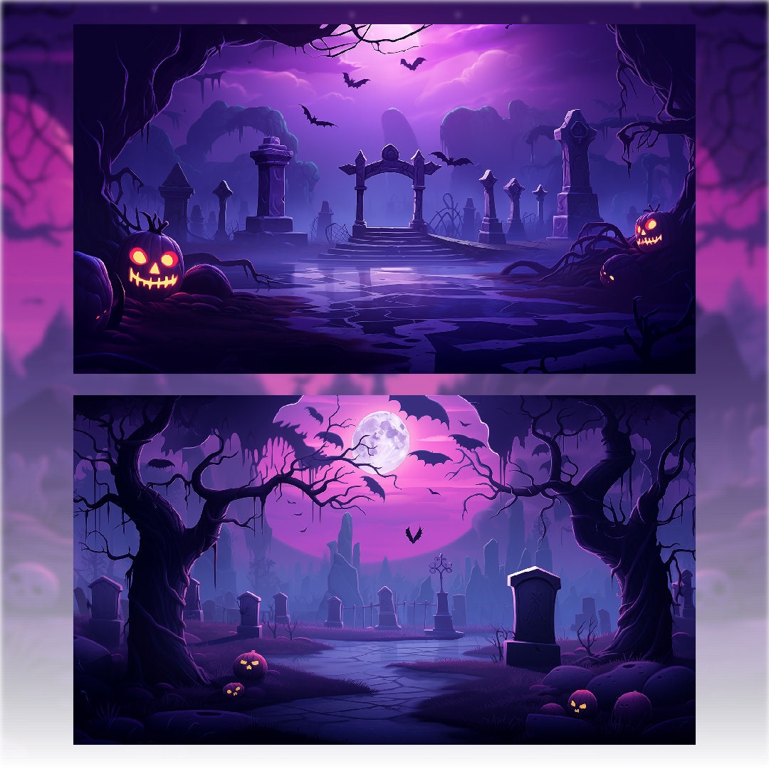 20 Halloween Graveyard Themed Background Asset - Etsy