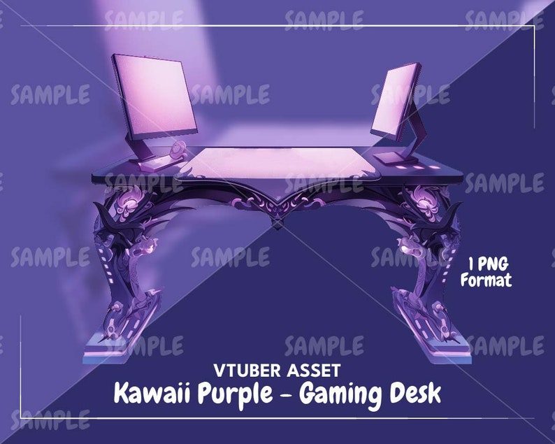 Kawaii Purple - Gaming Desk Series, Vtuber Desk, Vtuber Asset, Vtuber ...