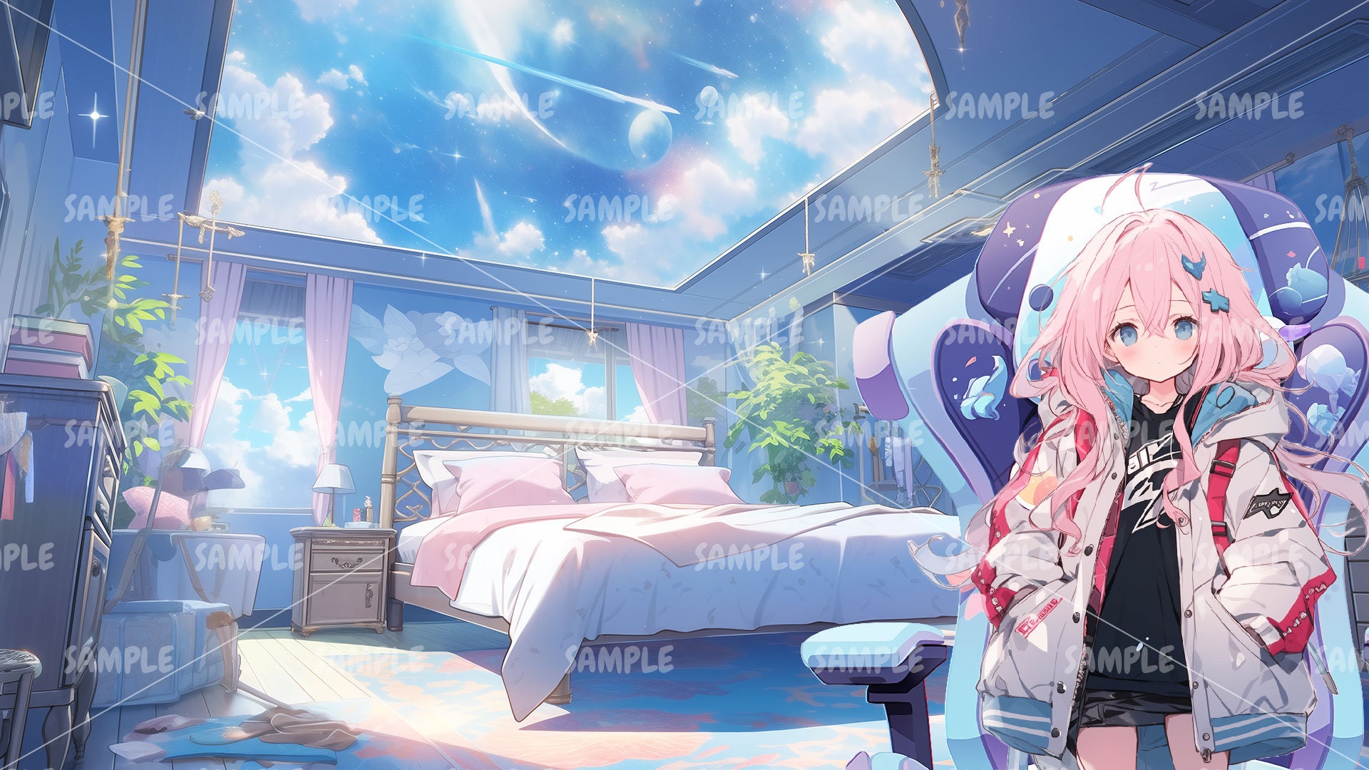 Kawaii Space Themed Gaming Chair, Vtuber Background, Vtuber Asset ...