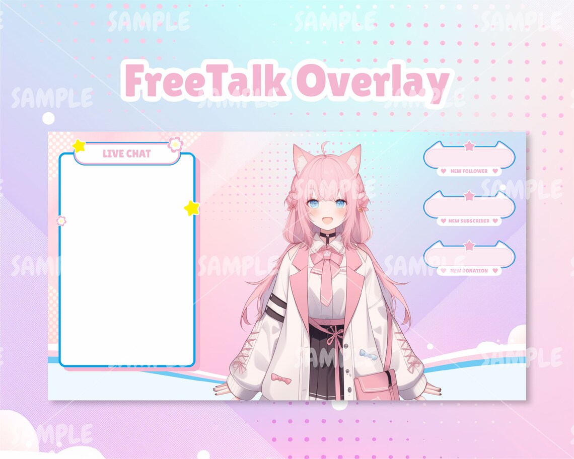 Cute Pink Cat - Vtuber Stream Overlay, Vtuber Background, Vtuber Screen ...