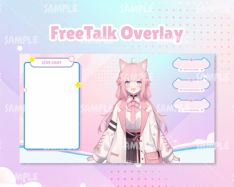 Cute Pink Cat - Vtuber Stream Overlay, Vtuber Background, Vtuber Screen ...