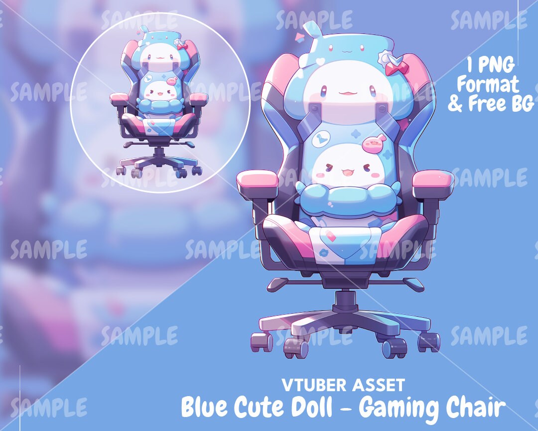 Blue Cute Doll - Gaming Chair, Vtuber Background, Vtuber Asset, Vtuber ...