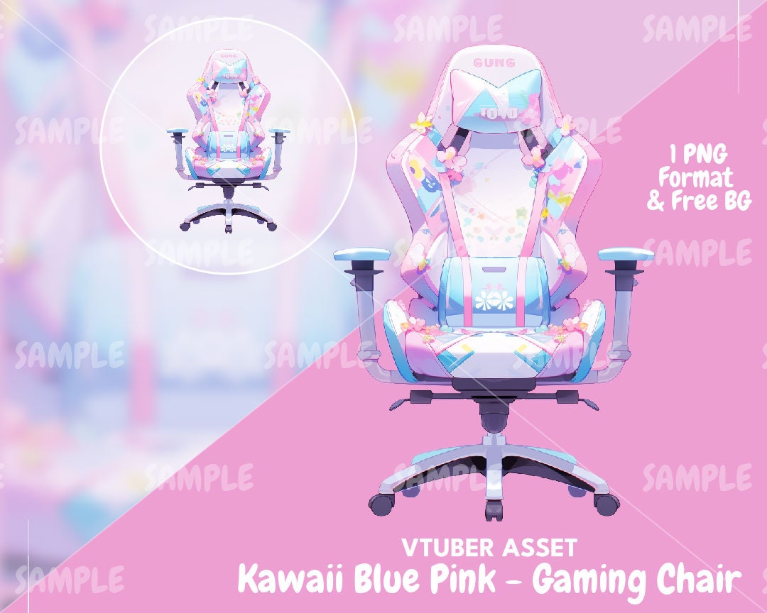Kawaii Blue Pink Themed Gaming Chair, Vtuber Background, Vtuber Asset ...