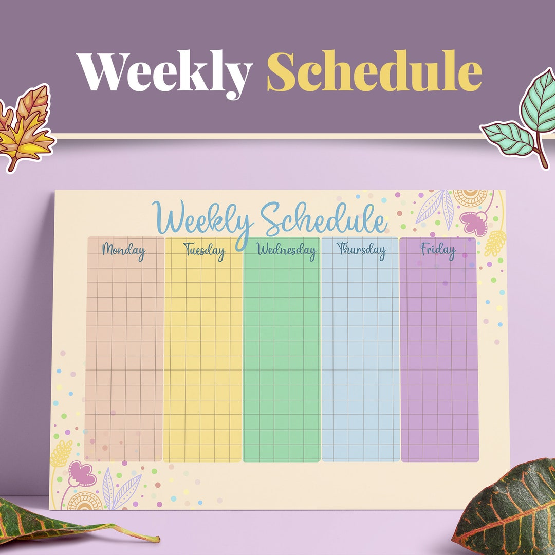 Weekly Schedule With Pastel Colors, Divided by Weekdays - Etsy