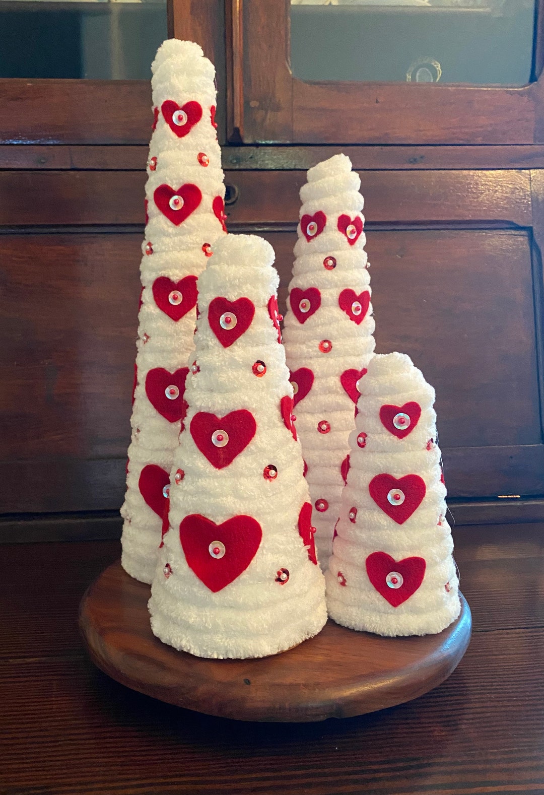 Plush Yarn Cone Trees With Hearts - Etsy