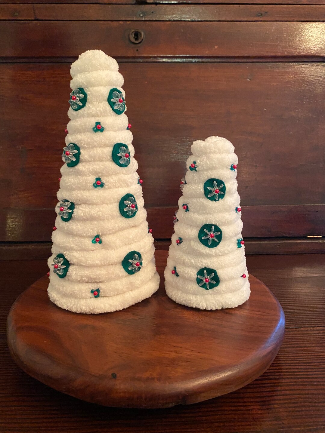 Ivory/green Plush Yarn Cone Trees - Etsy