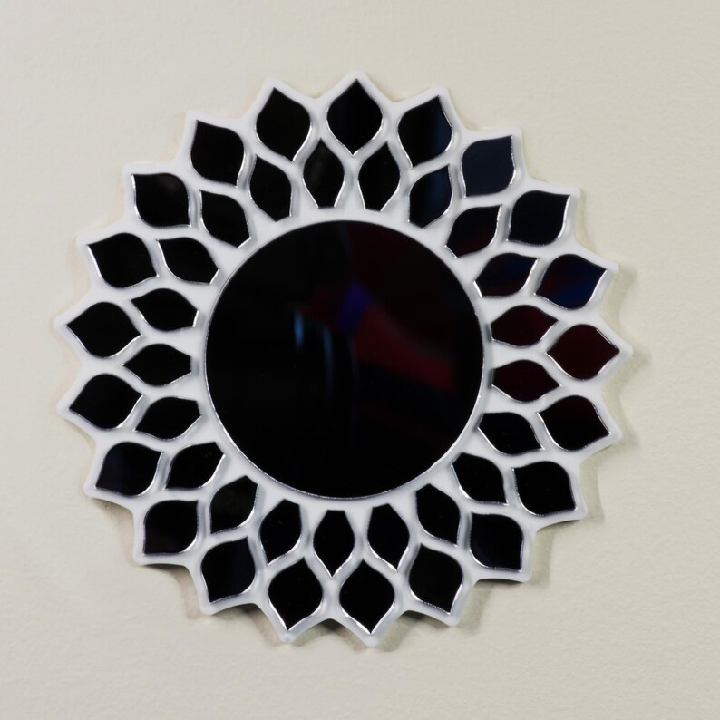 Sunflower Mirror, Flower Shape, White Base, Flat Center Mirror, Small ...
