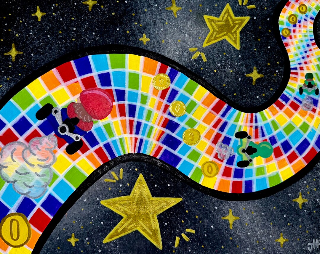 Mario Kart Rainbow Road Poster Original Painting Artwork Nintendo Super ...