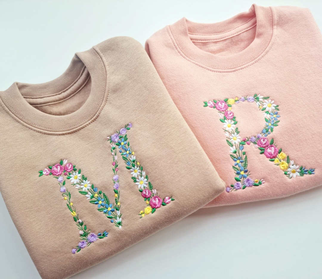 Embroidered Floral Initial Sweatshirt, Keepsake Jumper, Fashion - Etsy UK