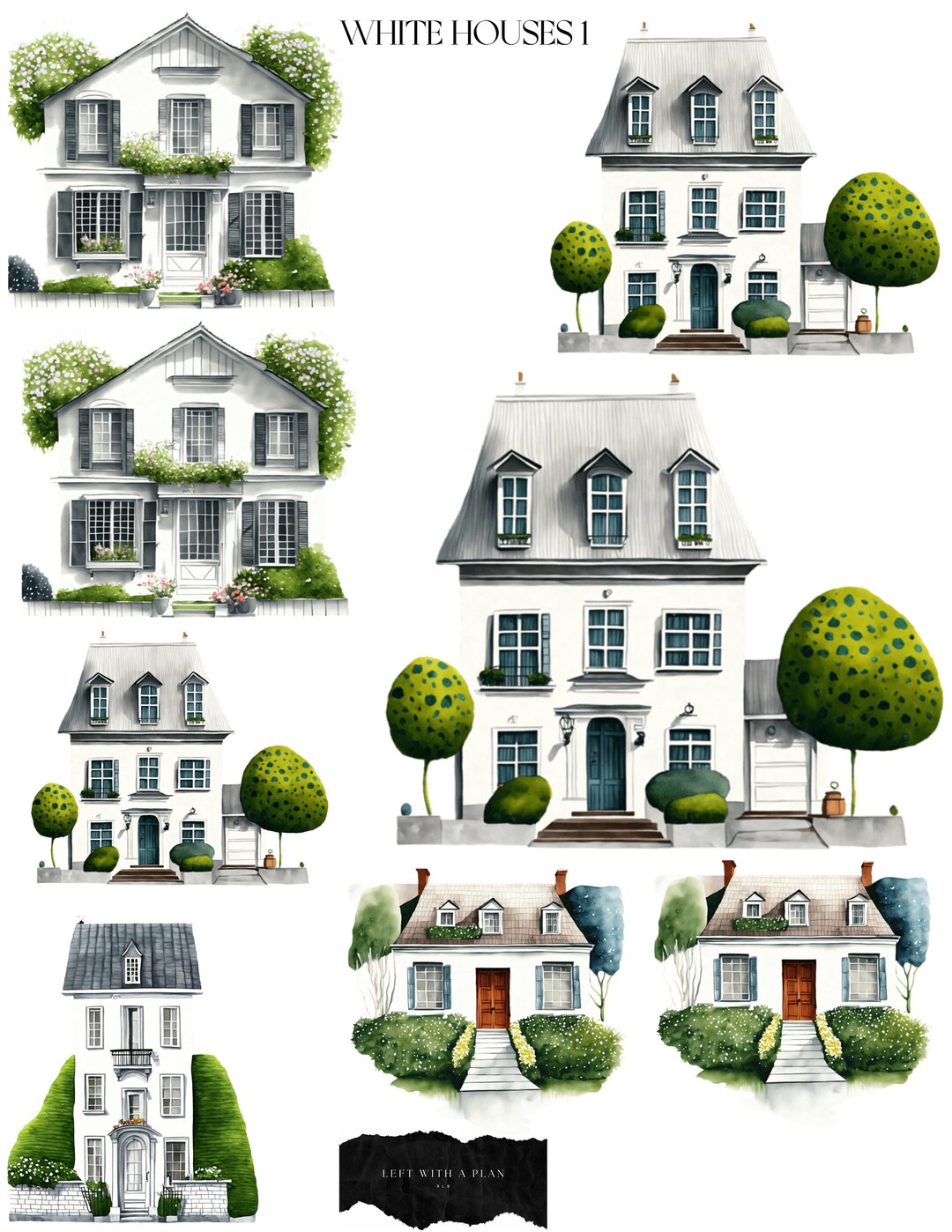 White Houses 1-printable Transparent Background - Etsy