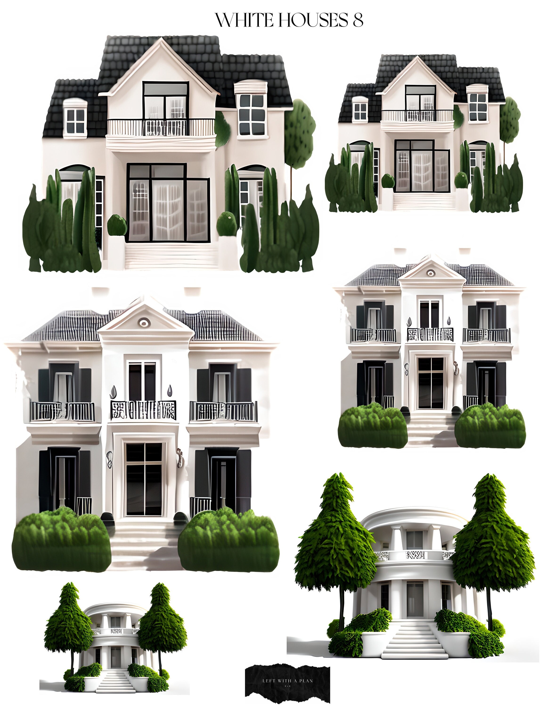 White Houses 8-printable Transparent Background - Etsy