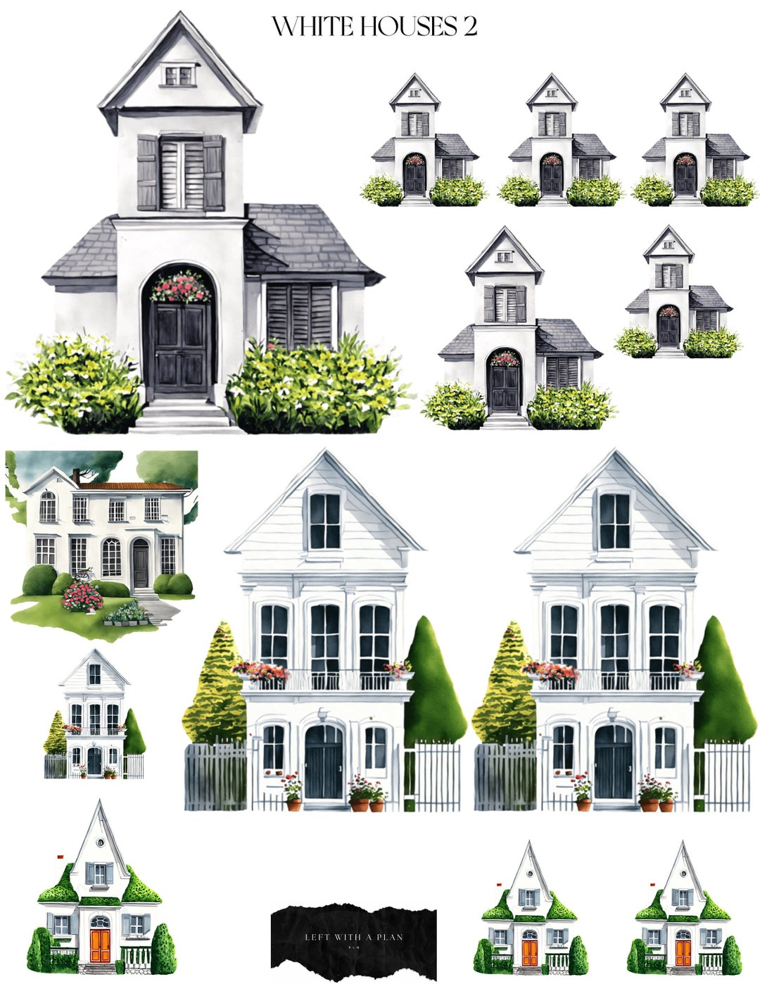 White Houses 2-printable Transparent Background - Etsy