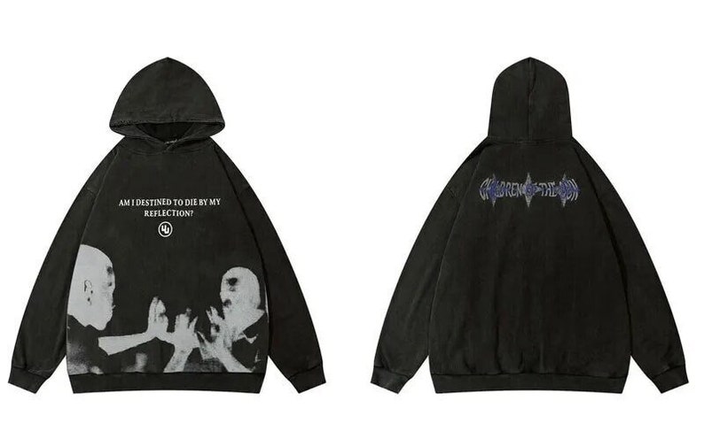 Oversized Black Hoodie Streetwear Hip Hop Abstract Graphic - Etsy