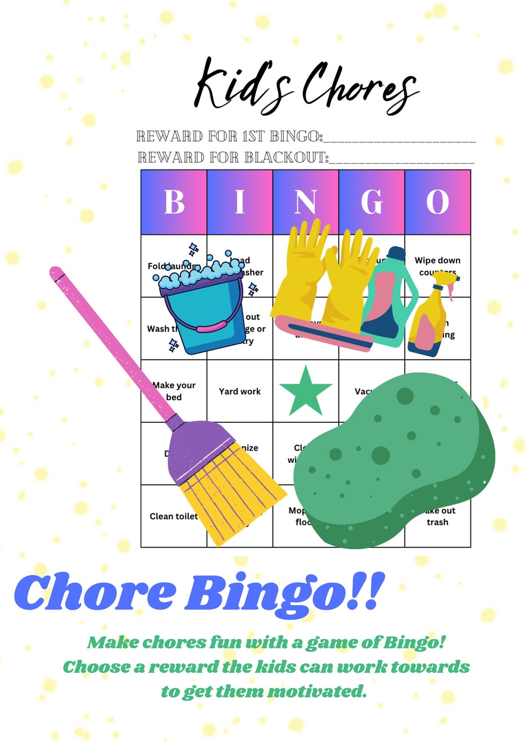 Kids Chore Bingo With Rewards Template - Etsy