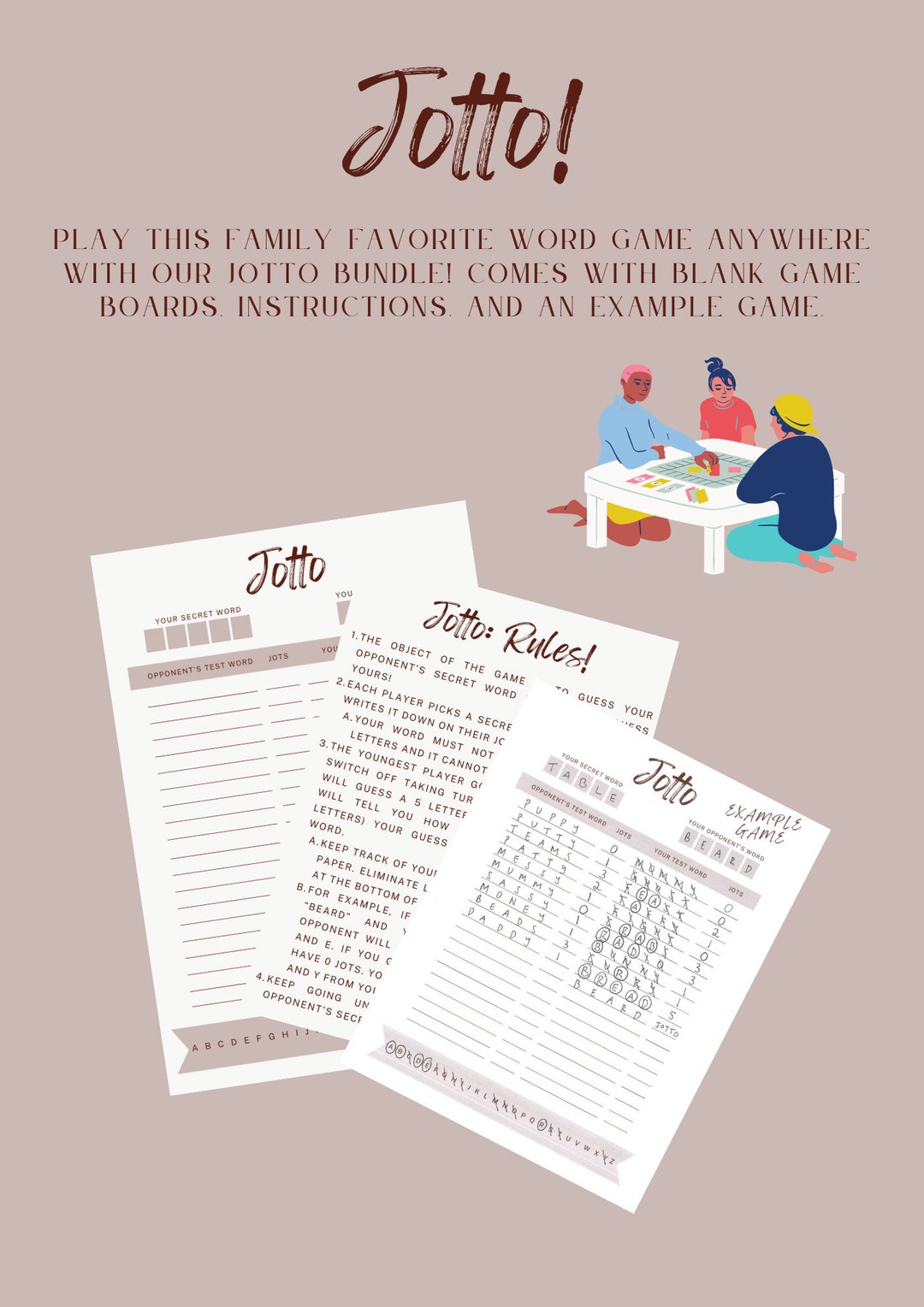 Jotto Word Game Printable Game Boards. Comes with instructions, game ...