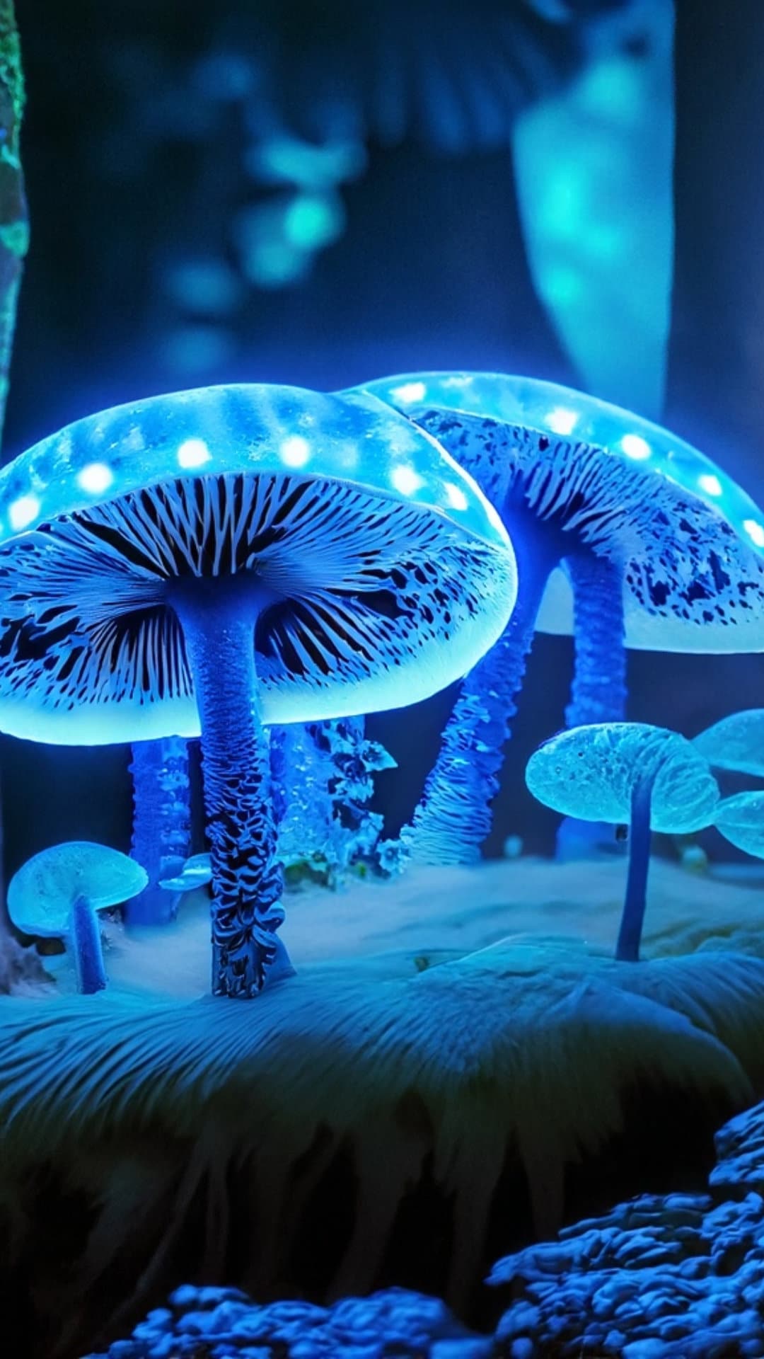 Glowing Blue Mushrooms Phone Wallpaper - Etsy