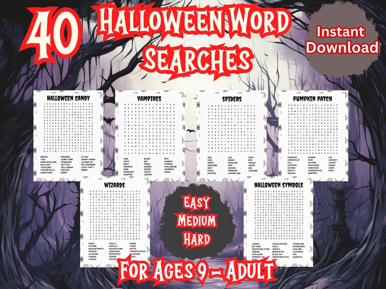 40 Halloween Word Search Puzzles: Printable Activity Bundle With ...