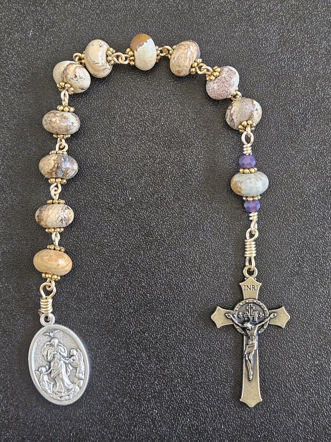 TR031- Handmade Tenner Decade Pocket Rosary. 8x10mm Painted Picasso ...
