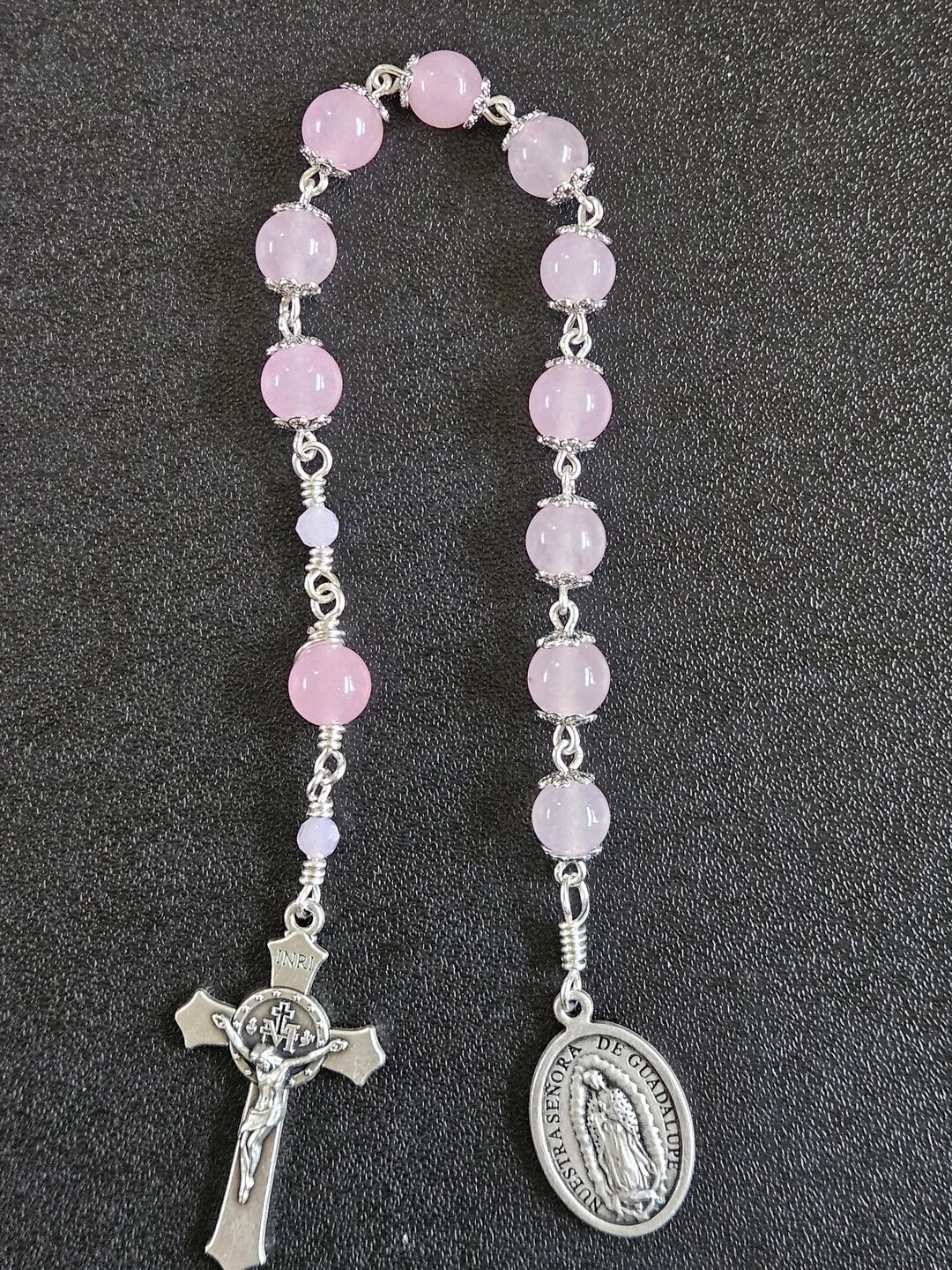 TR008 - Handmade Tenner Decade Pocket Rosary. 8mm Baby Pink Agate ...