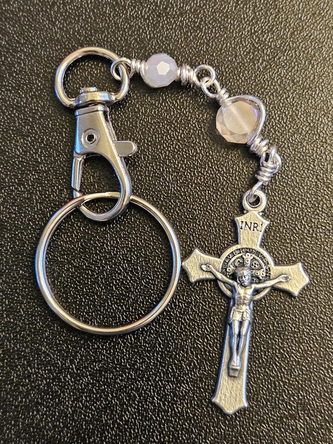 K03- Handmade Christian Key Chain. St. Benedict Key Chain. Light Pink ...