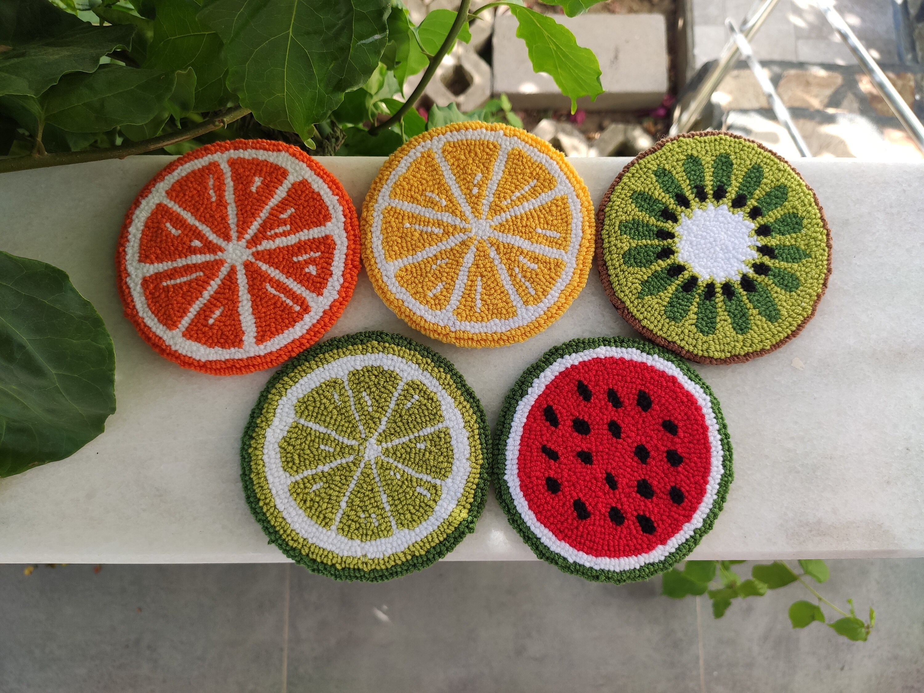 Fruits Punch Needle Mug Rug, Tufted Coaster, Handmade Coffee Coaster ...