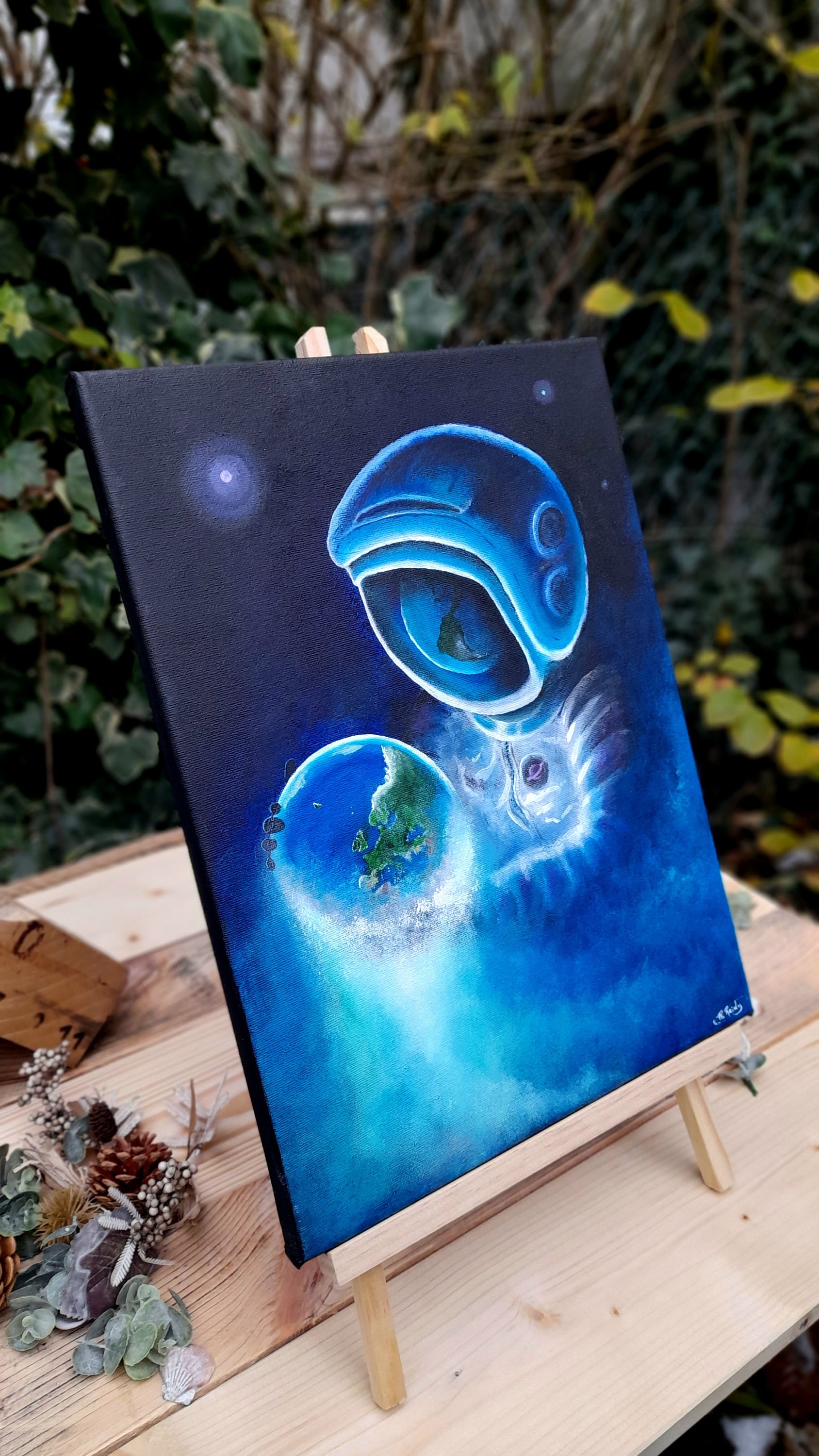 Astronaut Holding Earth, Original Acrylic Painting, Night Sky Canvas ...