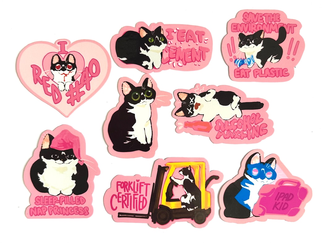Cartoon Kittykittyivy 8 Pack Stickers! Cat Humor. Sarcasm. Unique ...
