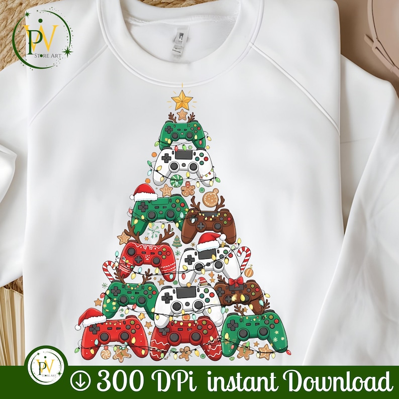 Gaming Controller Christmas Tree PNG | Gamer Xmas Design for Boys ...